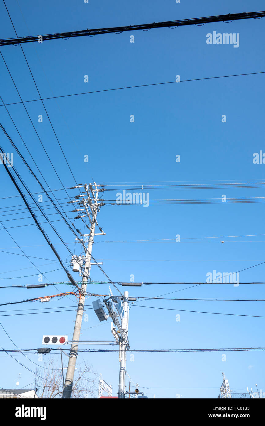 electric pole and electricity post with trafic light sign on the open ...