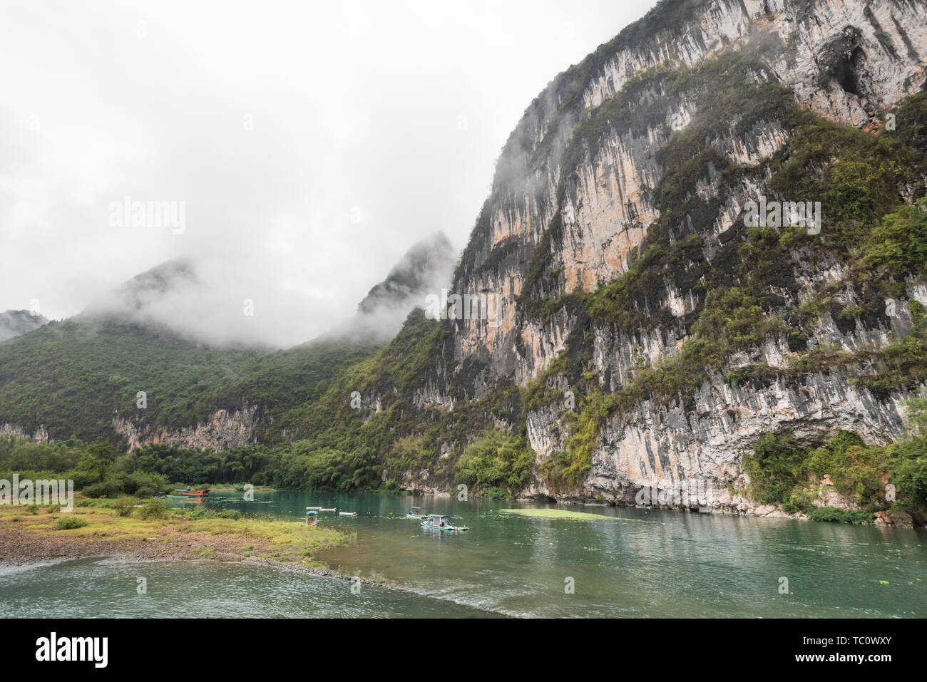Landscape Scenery of the Li River in Guilin, China in Smoke and Rain ...