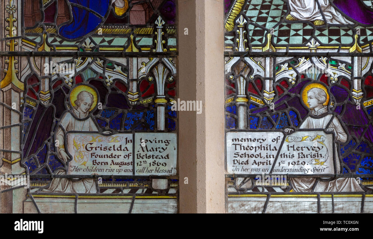 Stained glass window detail Belstead school memorial B, Aldeburgh ...