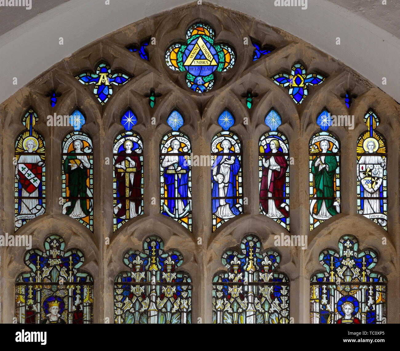 Stained glass window detail of Belstead School memorial, Aldeburgh ...