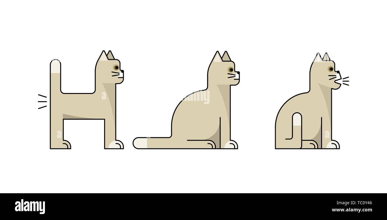 Beige cats. Set of simple flat icons. Cute domestic Pets. Vector ...