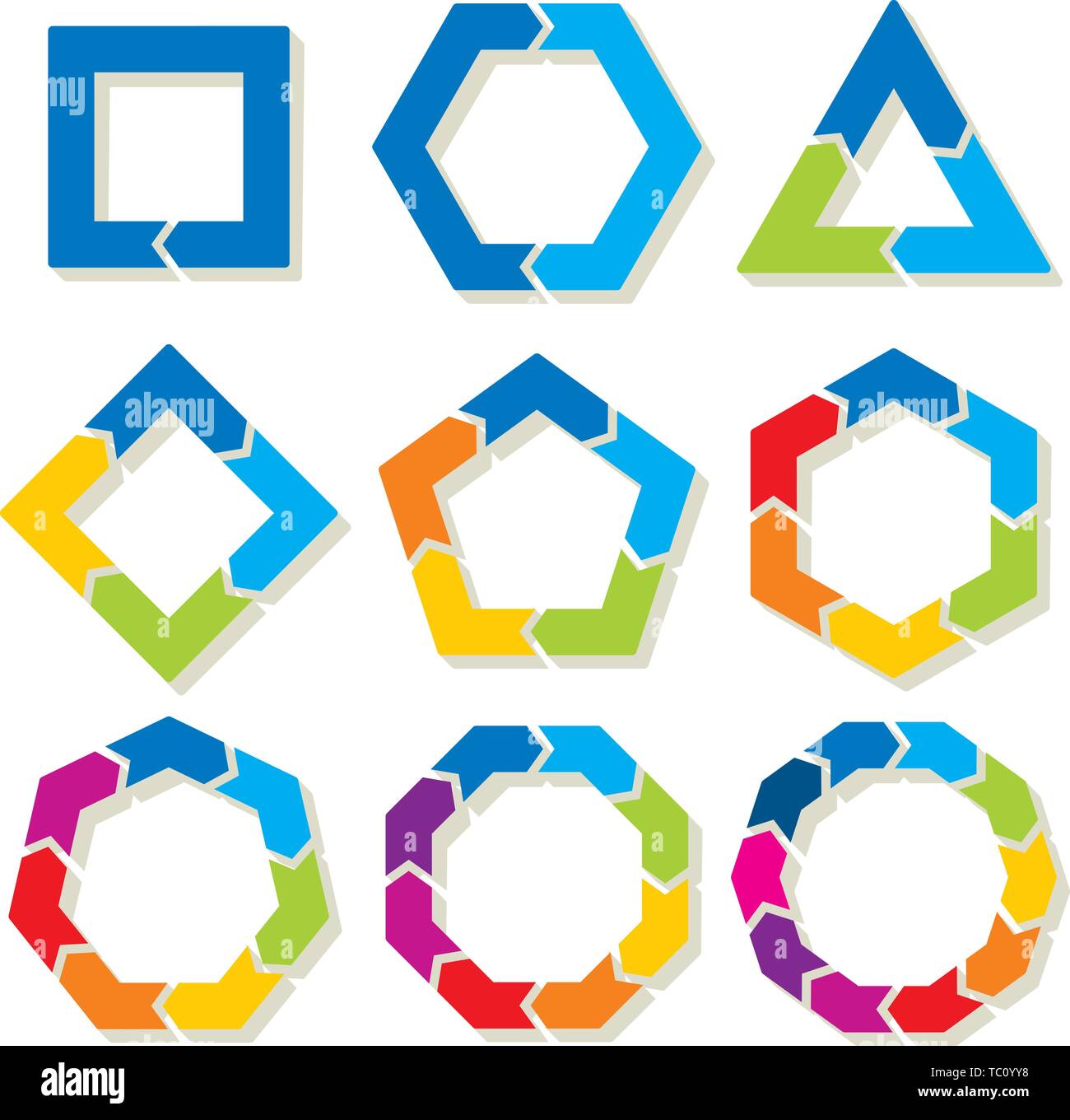 Vector illustration. Nine cycle symbols. From one to eight and twelve ...
