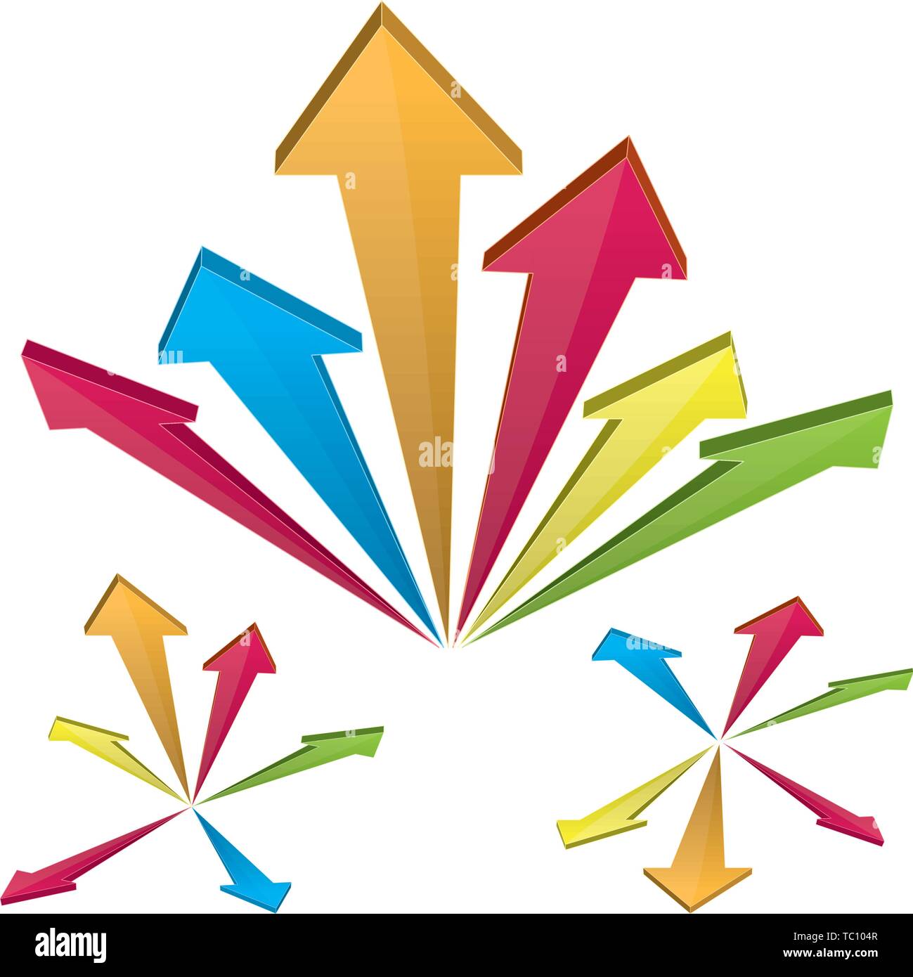 Vector illustration. Flying perspective arrows in bright style. Various ...