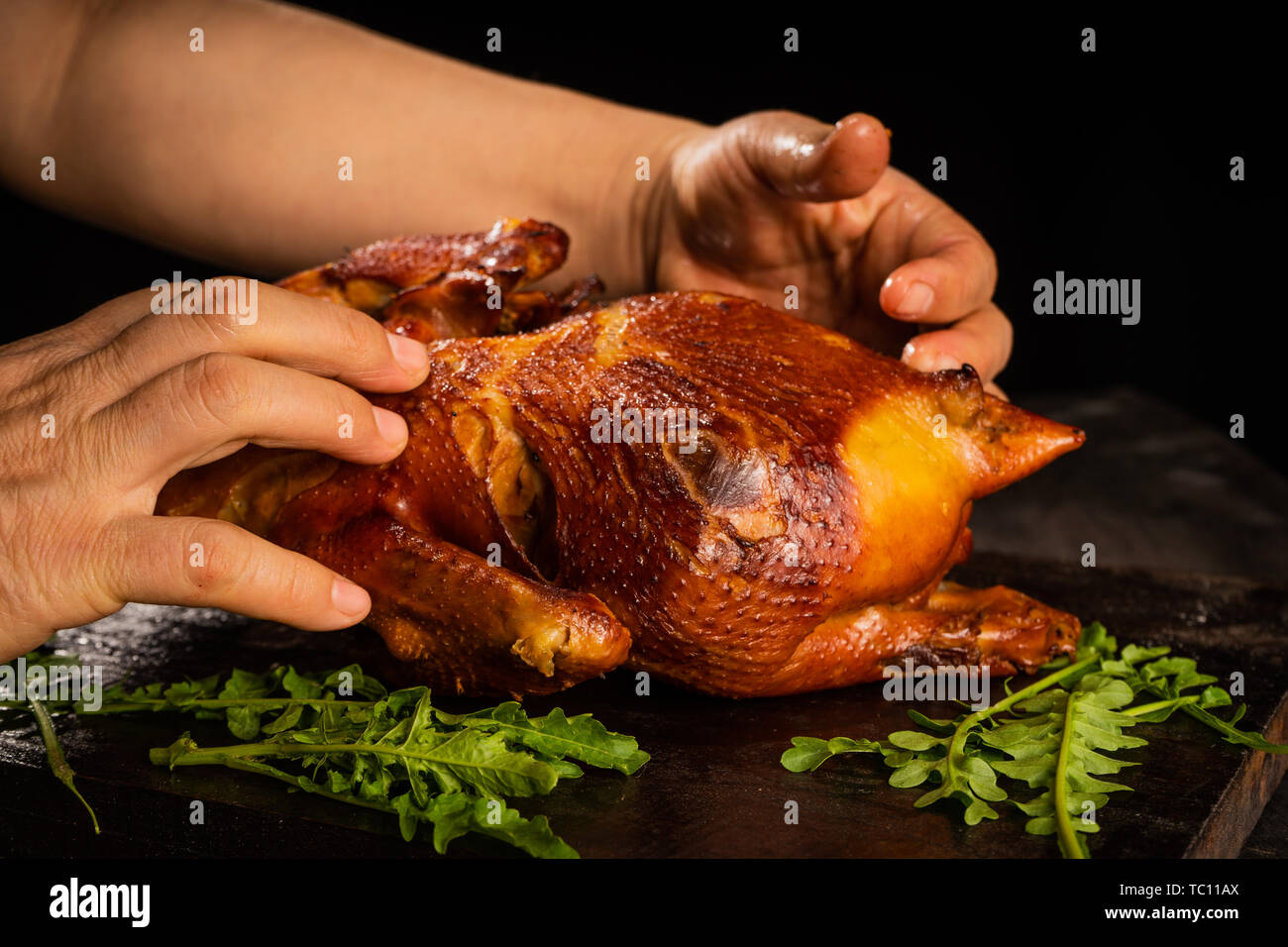 Northeast characteristic traditional hand-torn pickpocket chicken Stock ...