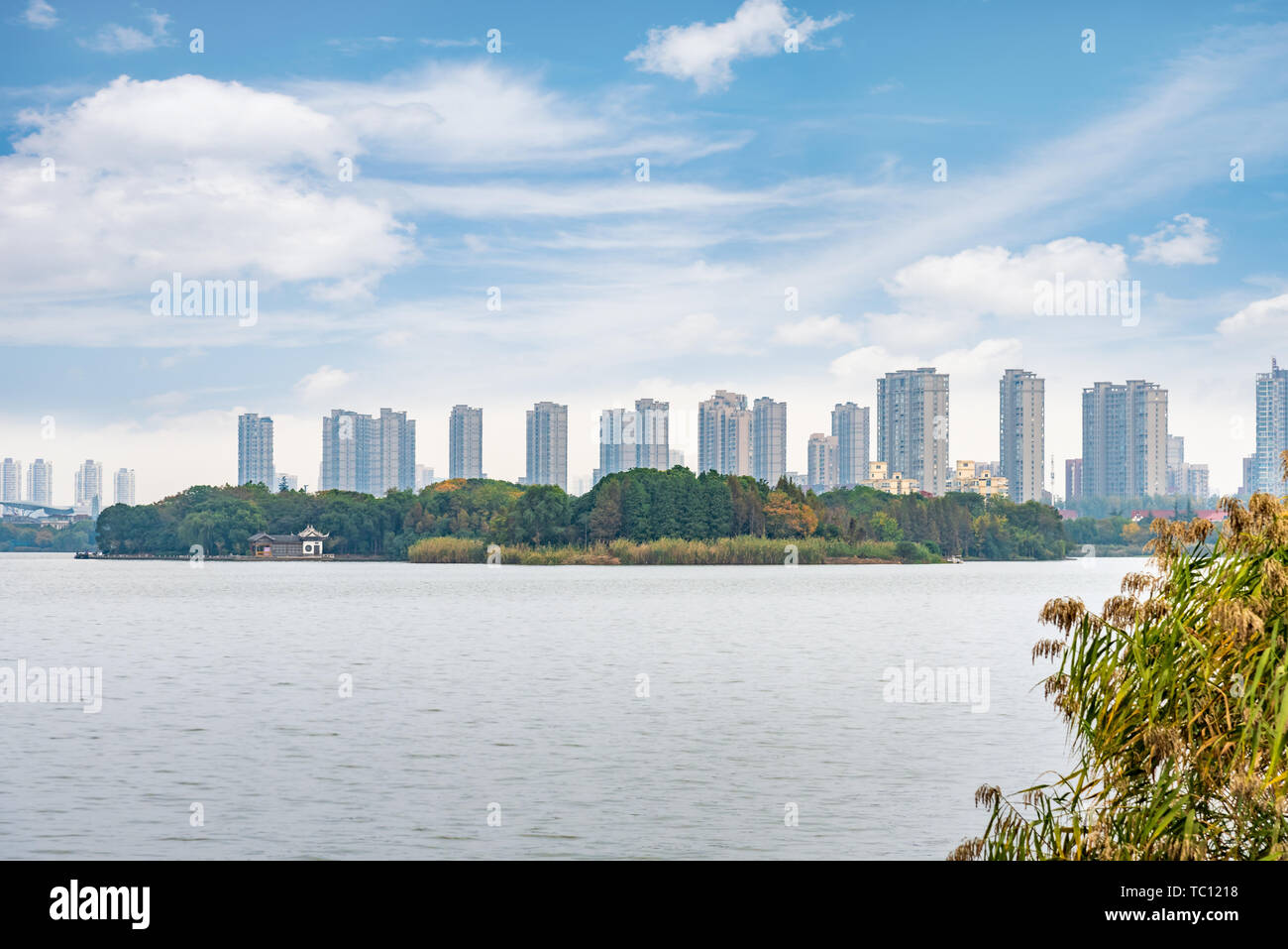 Landmark building in Wuxi City on the other side of Li Lake Stock Photo ...