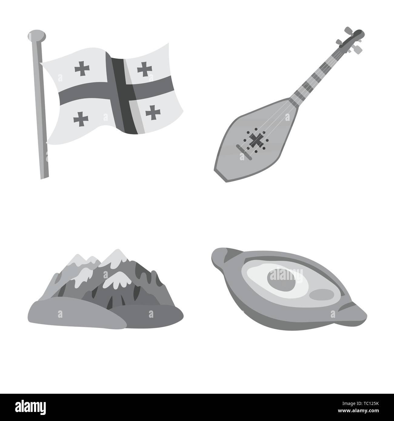 Vector illustration of attributes and tourism logo. Set of attributes ...