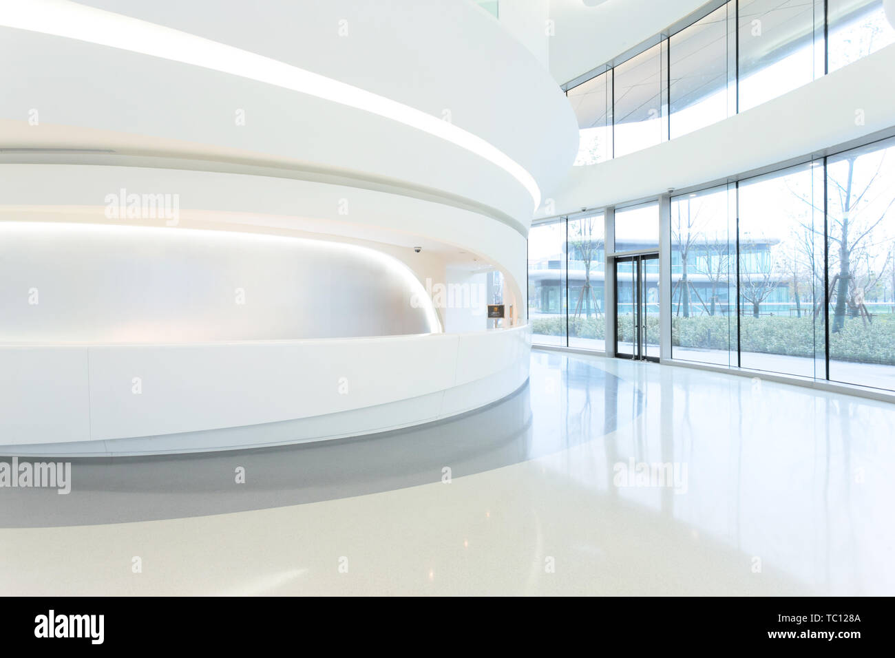 futuristic modern office building interior in urban city Stock Photo ...