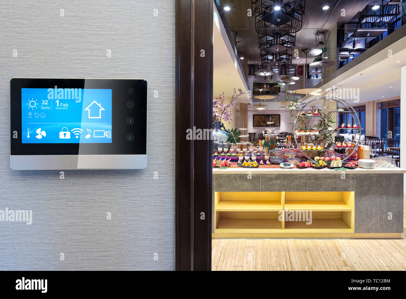 smart screen with smart home with modern dining room Stock Photo - Alamy