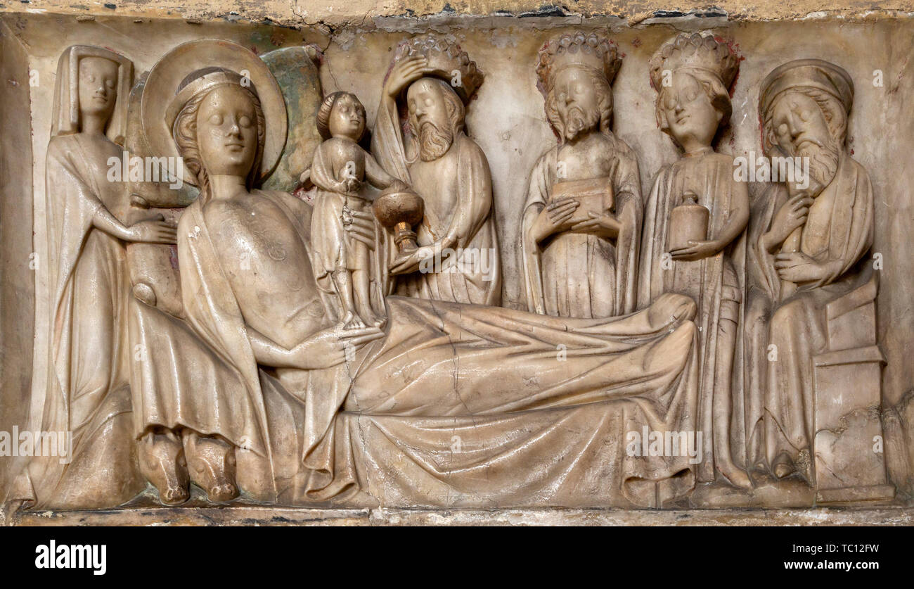 Relief carving of the Adoration of the Magi, dated to 1350, Holy ...