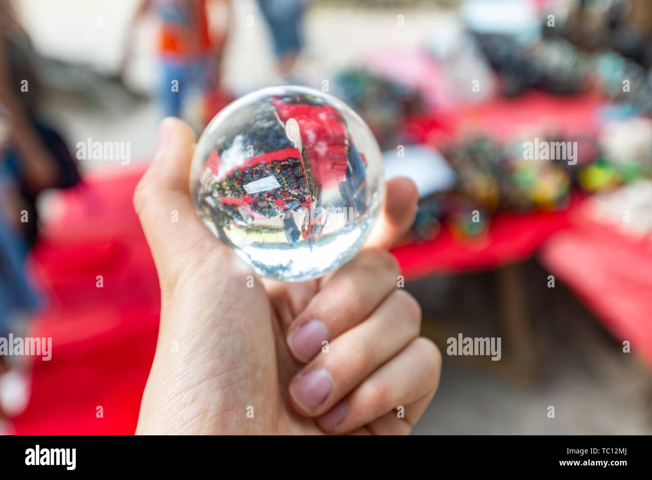 Crystal ball view of the Mexican Yucatan Chichen Itza feather pyramid ...