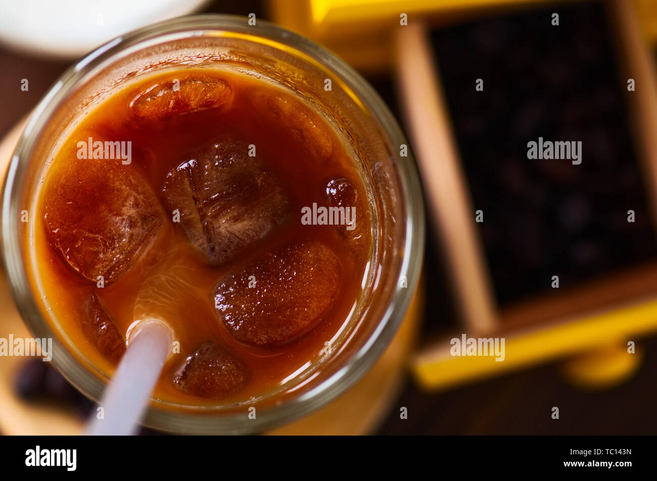 Top view of iced coffee in a tall glass Stock Photo - Alamy
