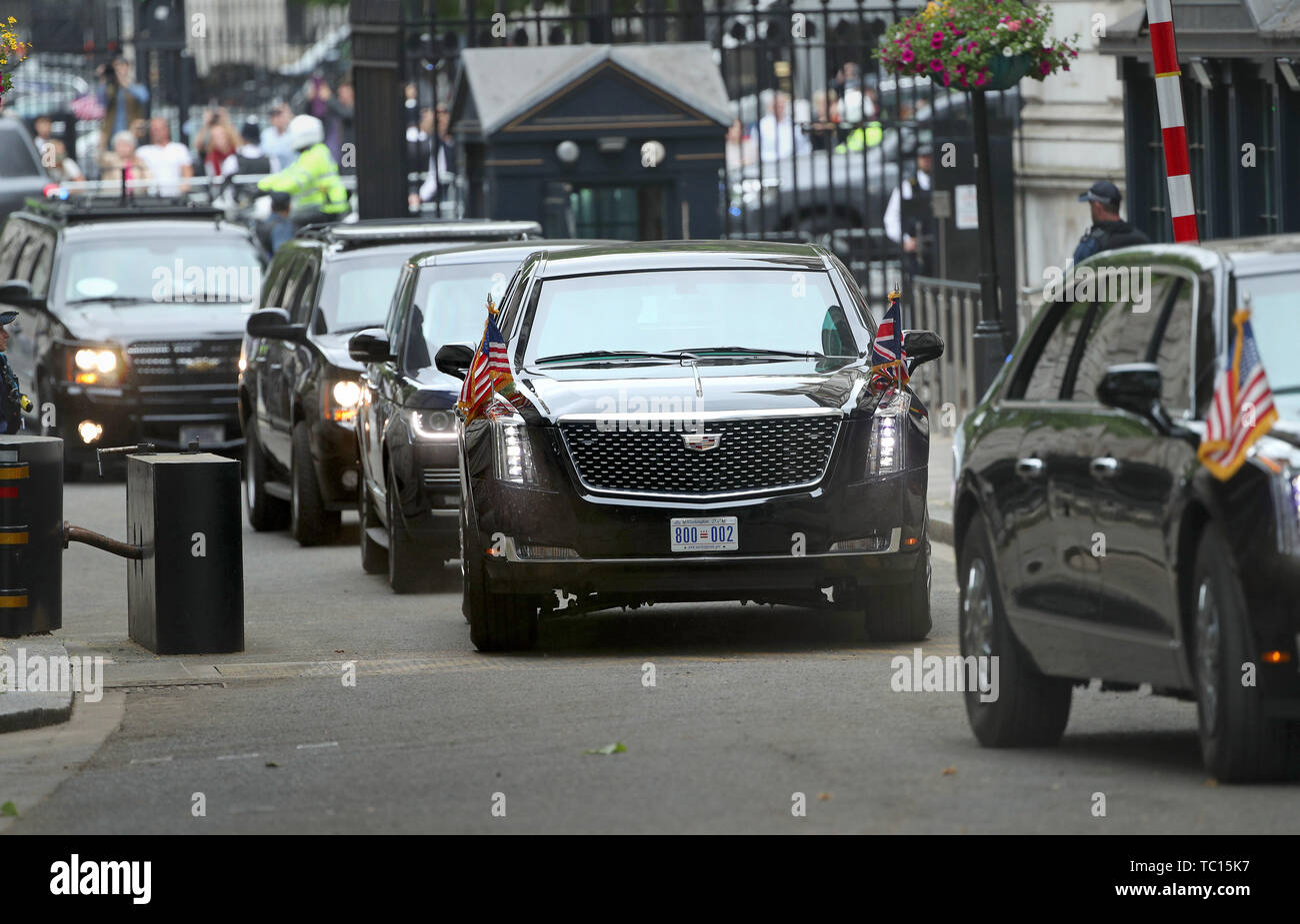 The motorcade with US President Donald Trump's limousine, nicknamed ...