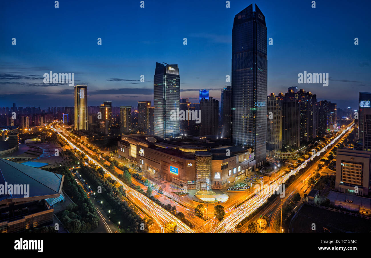 Hefei Vientiane City night view long exposure Stock Photo - Alamy