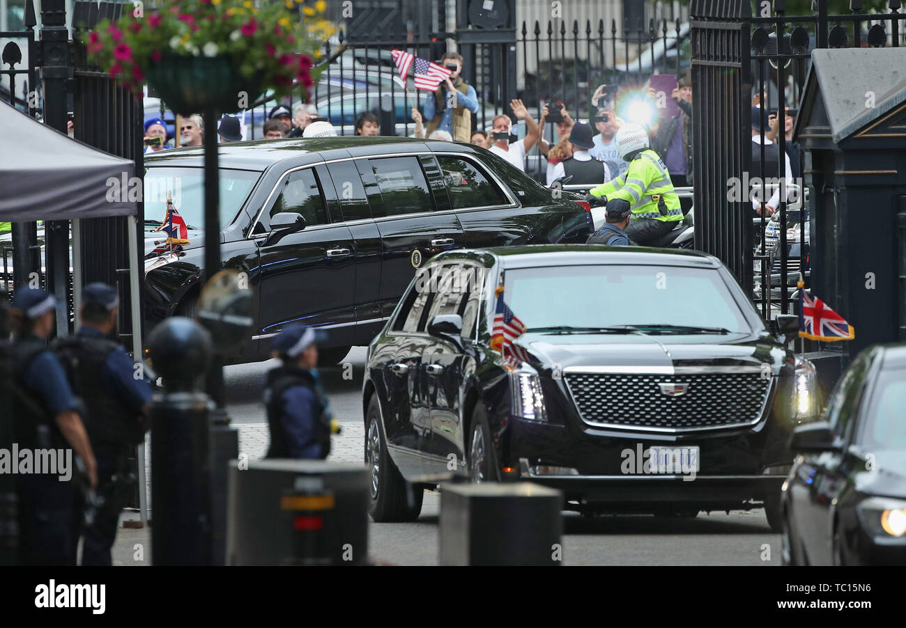 The motorcade with us president donald trumps limousine hi-res stock ...