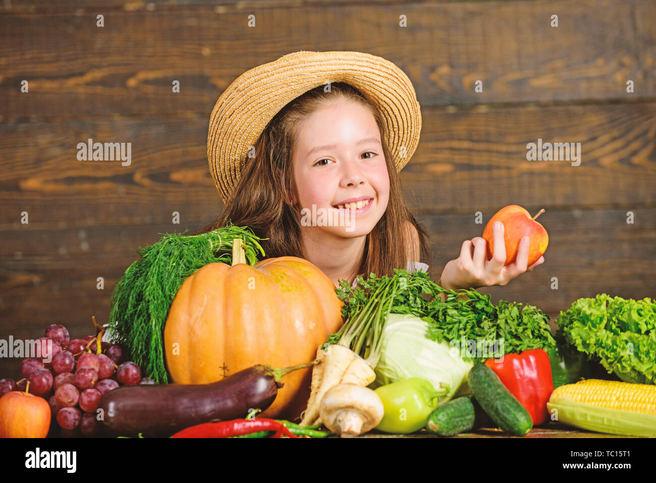 Traditional autumnal fest. Farm activities for kids. Girl kid farm ...