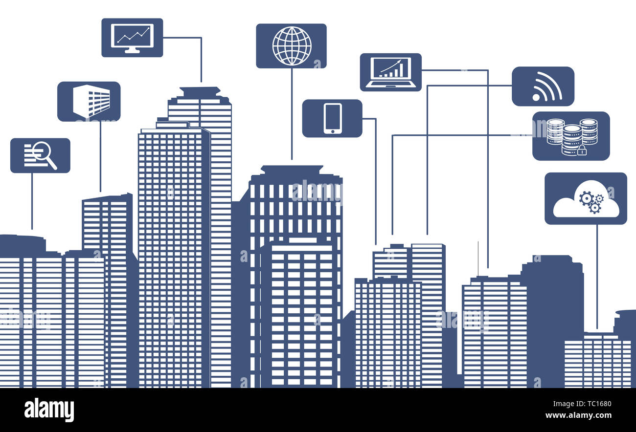 Big data concept icon with city building illustration Stock Photo - Alamy
