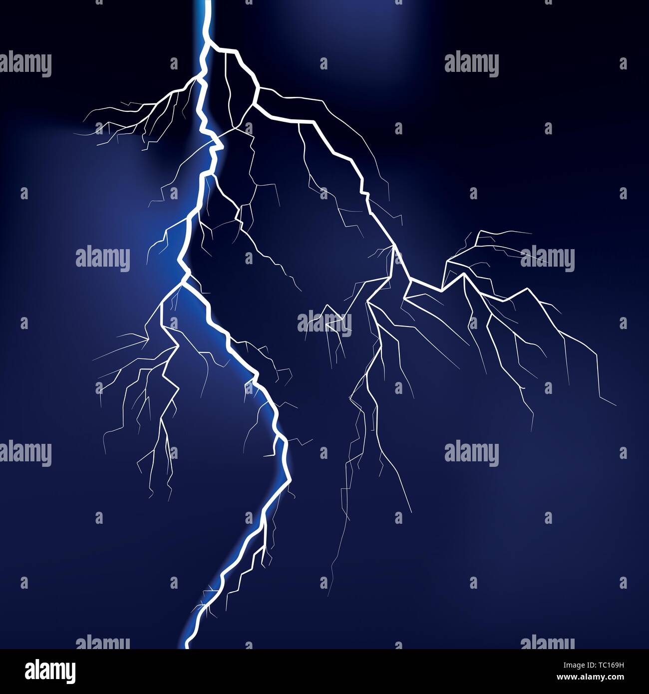 Vector illustration. Lightning night background with detailed rays and ...
