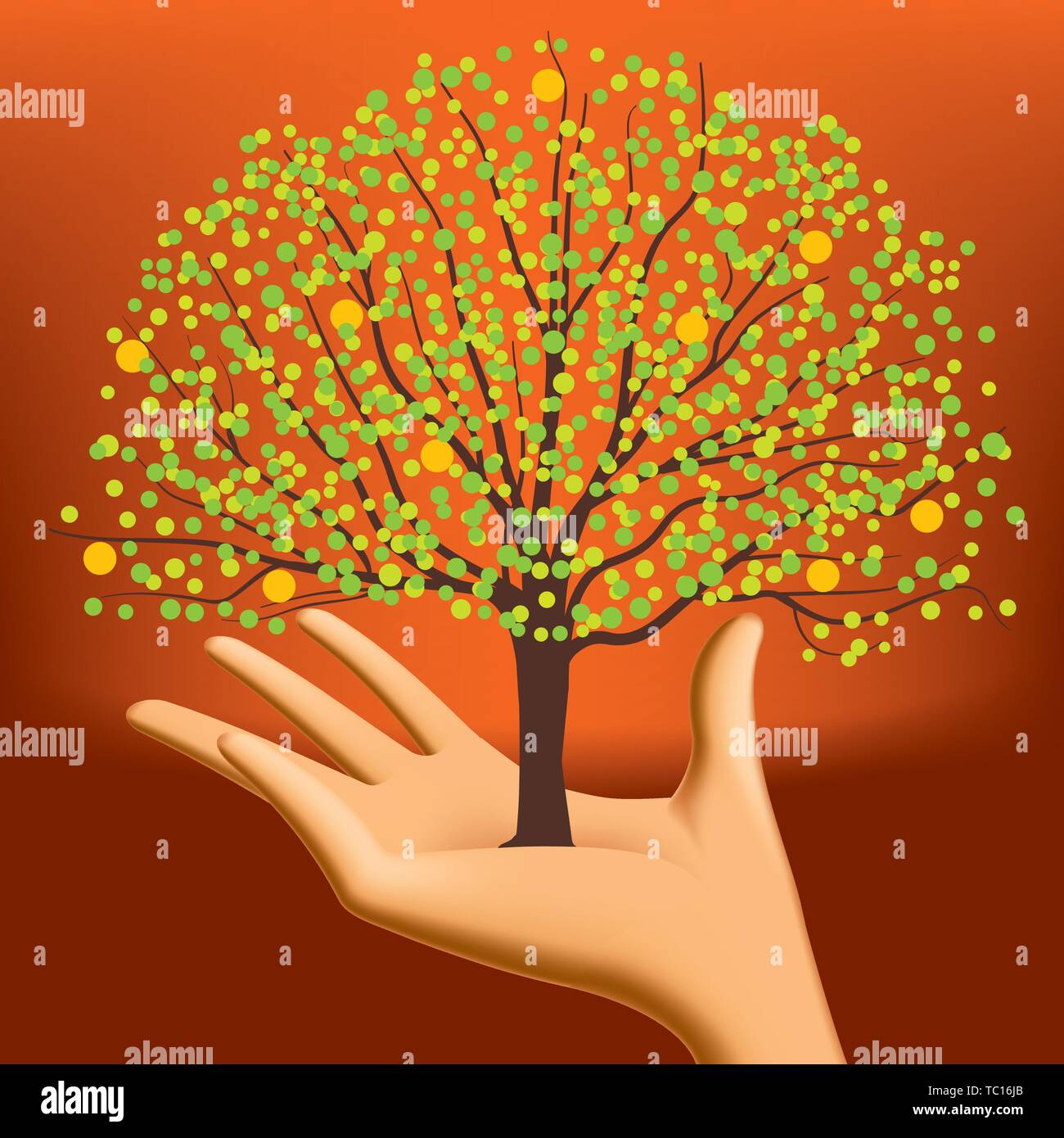 Vector illustration. Nature care. Human supporting nature ...