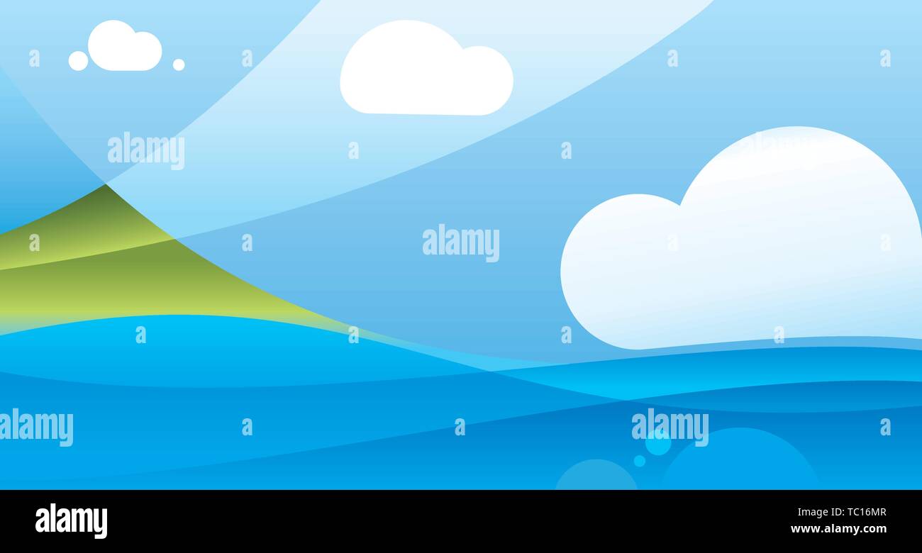 Vector illustration. Soft and geometrical ocean landscape with island ...