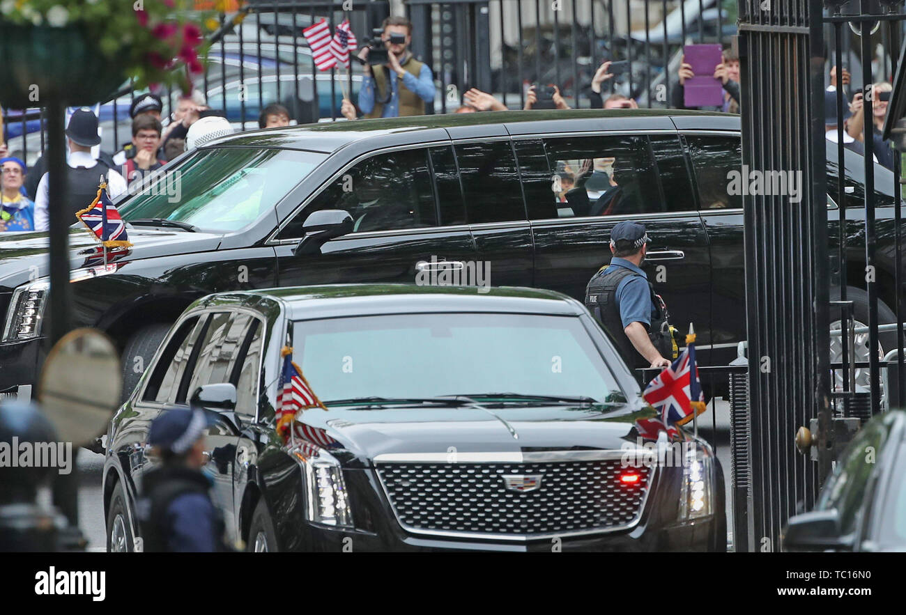 The motorcade with us president donald trumps limousine hi-res stock ...