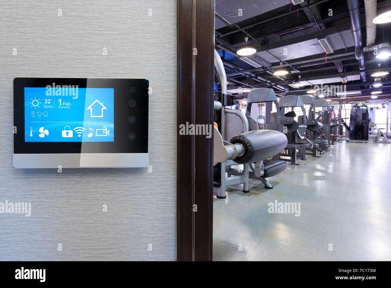 smart screen with smart home with modern gym Stock Photo - Alamy