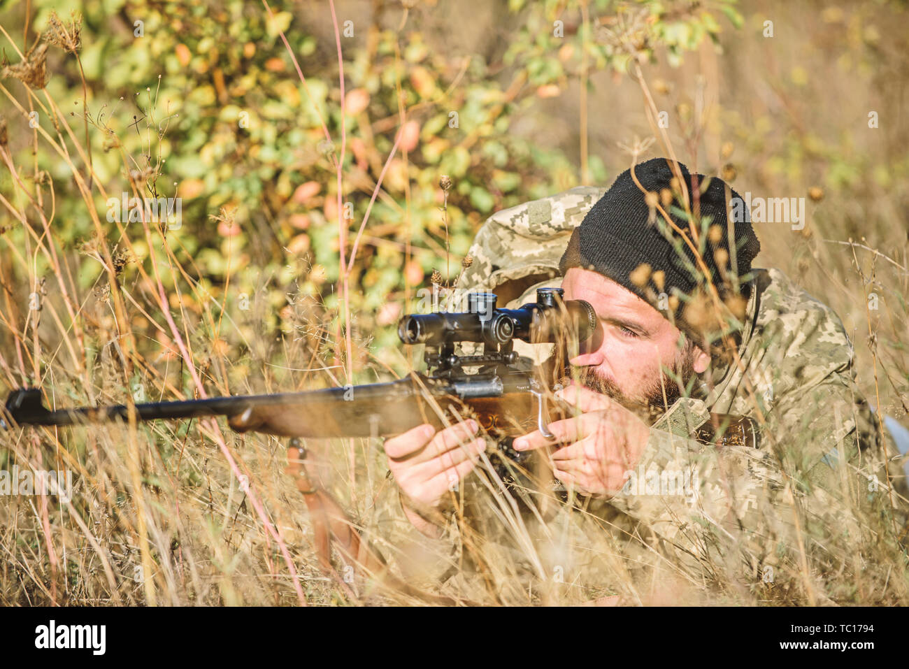 Bearded man hunter. Military uniform fashion. Army forces. Camouflage ...