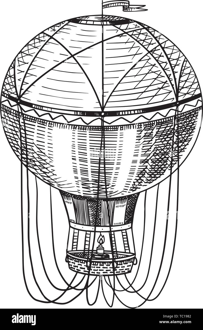 Vintage Hot Air Balloon. Vector retro flying airship with decorative ...