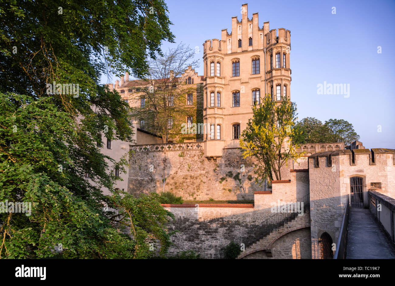 Neo-gothic villa of the king of Bavaria (Königliche Villa) on the bank ...