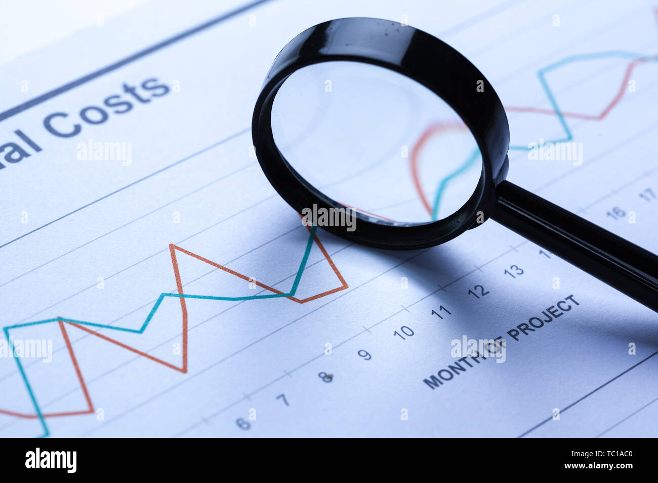 Magnifying glass over financial graph hi-res stock photography and ...