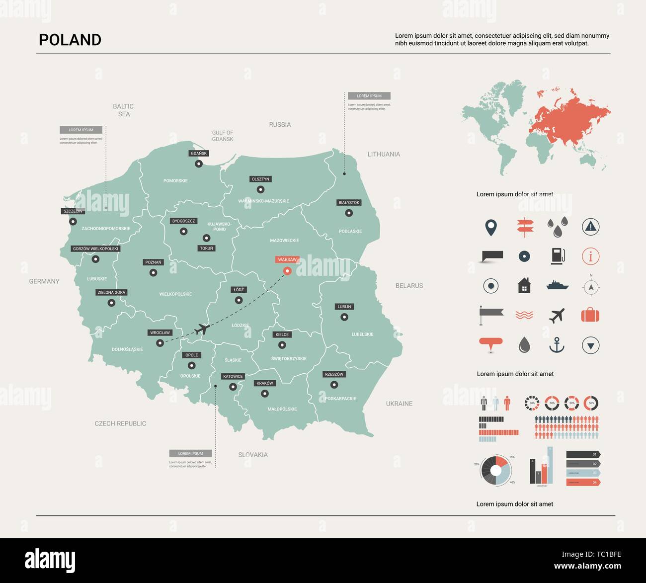 Vector map of Poland. Country map with division, cities and capital ...