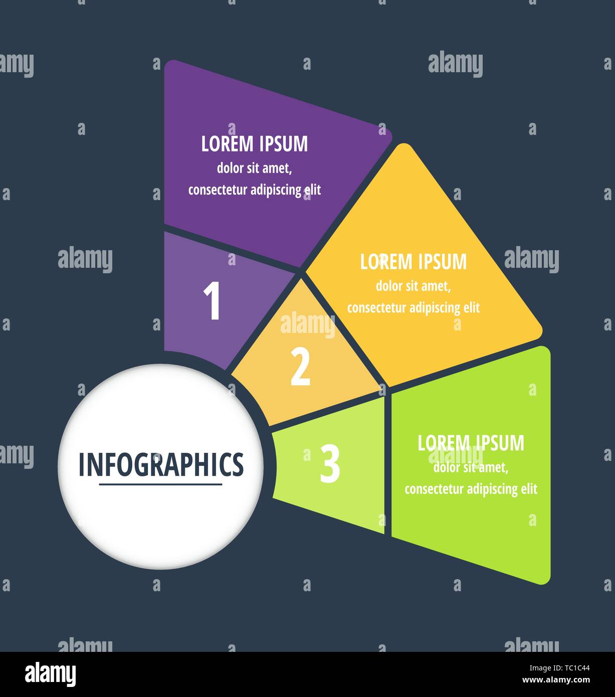 Vector infographic flat template sectors for three label, diagram ...