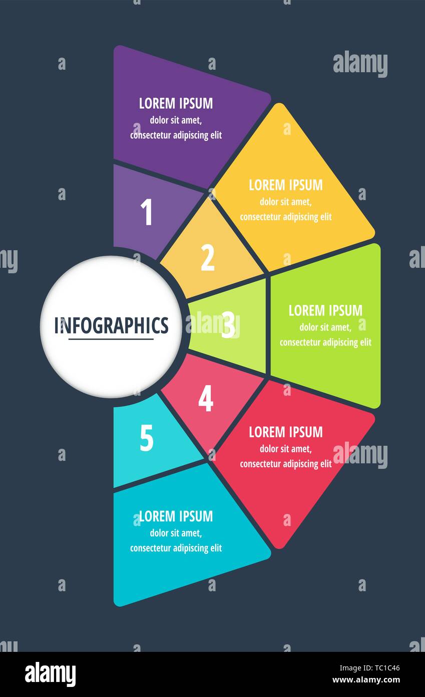 Vector infographic flat template sectors for five label, diagram, graph ...