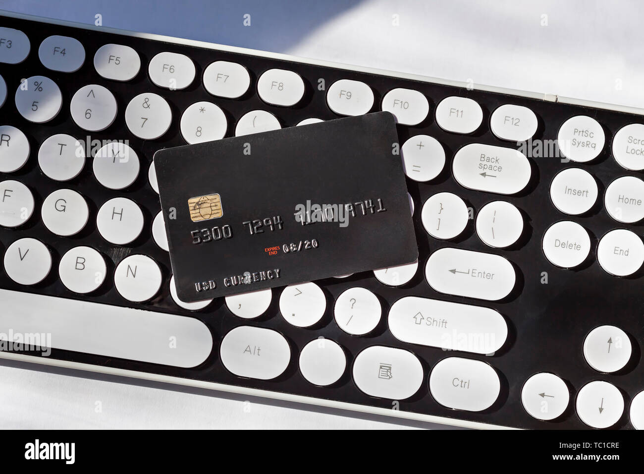 Gift card on computer black and white keyboard. Online shopping Stock ...