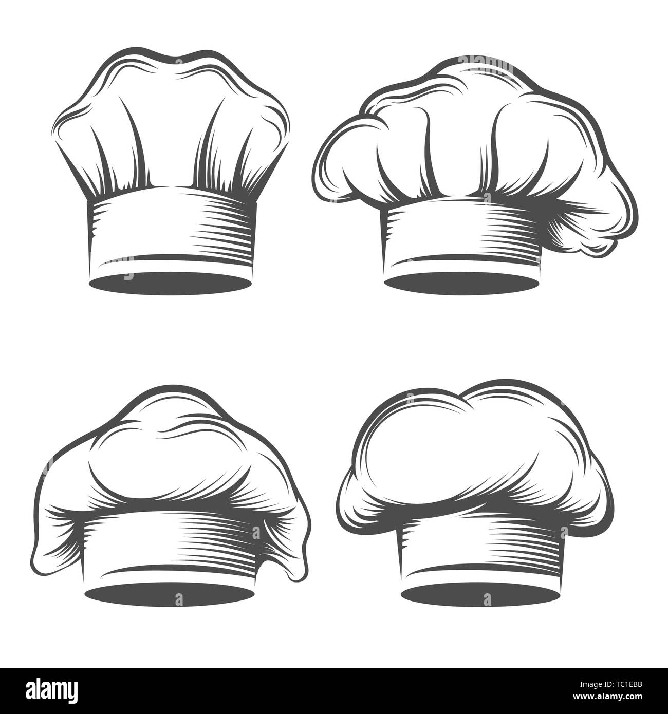Retro chef hat. Vintage chefs toque set engraving vector illustration ...