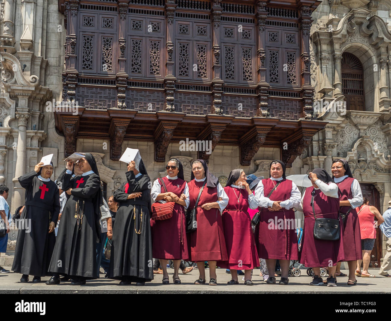 Lima, Peru - March 29, 2018: Nuns on the street of Lima next to ...