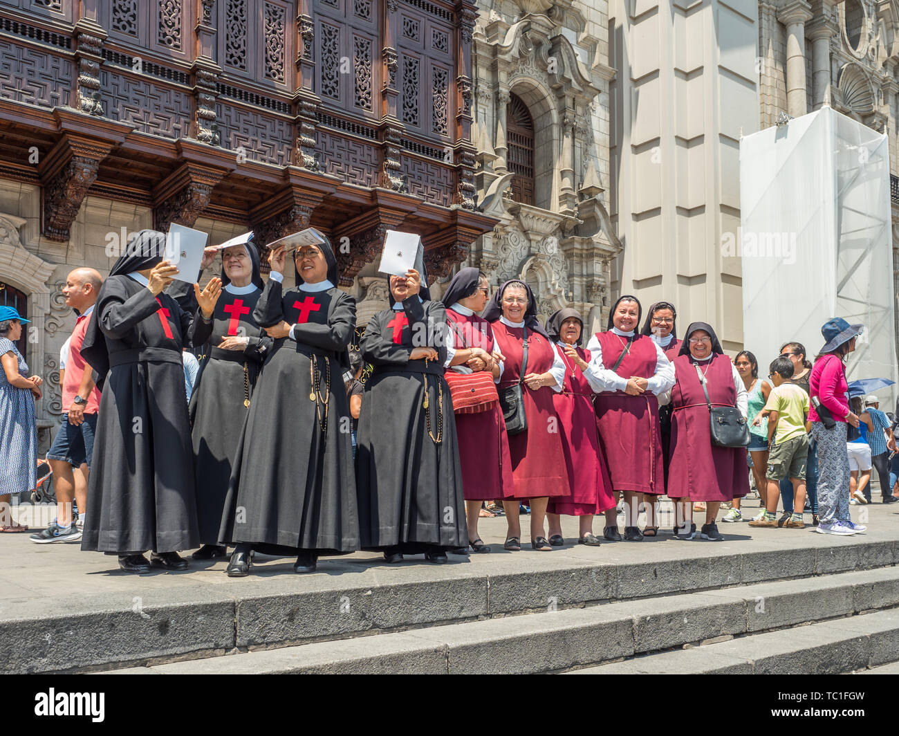 Lima, Peru - March 29, 2018: Nuns on the street of Lima next to ...