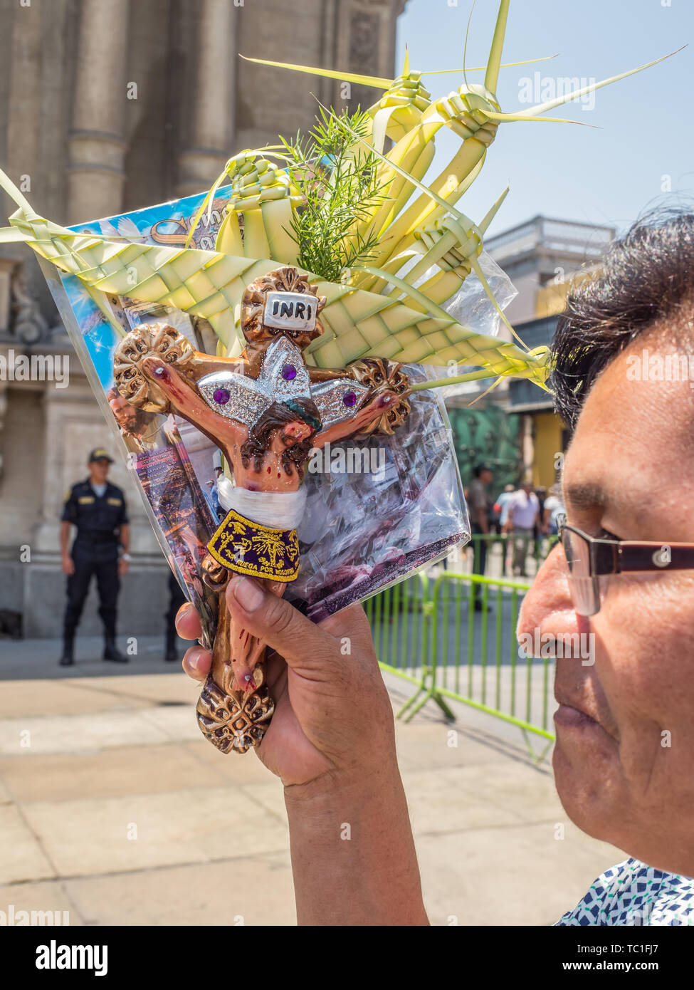 Lima, Peru - March 29, 2018: Peruvian woman showing an Easter palm on ...