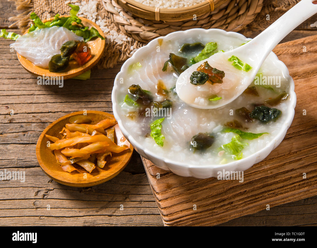 Rice, eggs, fish and porridge Stock Photo - Alamy