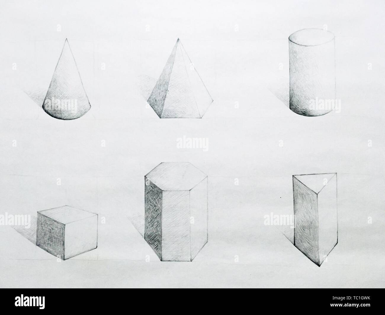Illustration Hand Drawn Sketch of Geometric Shapes Set of Cube, Pyramid ...