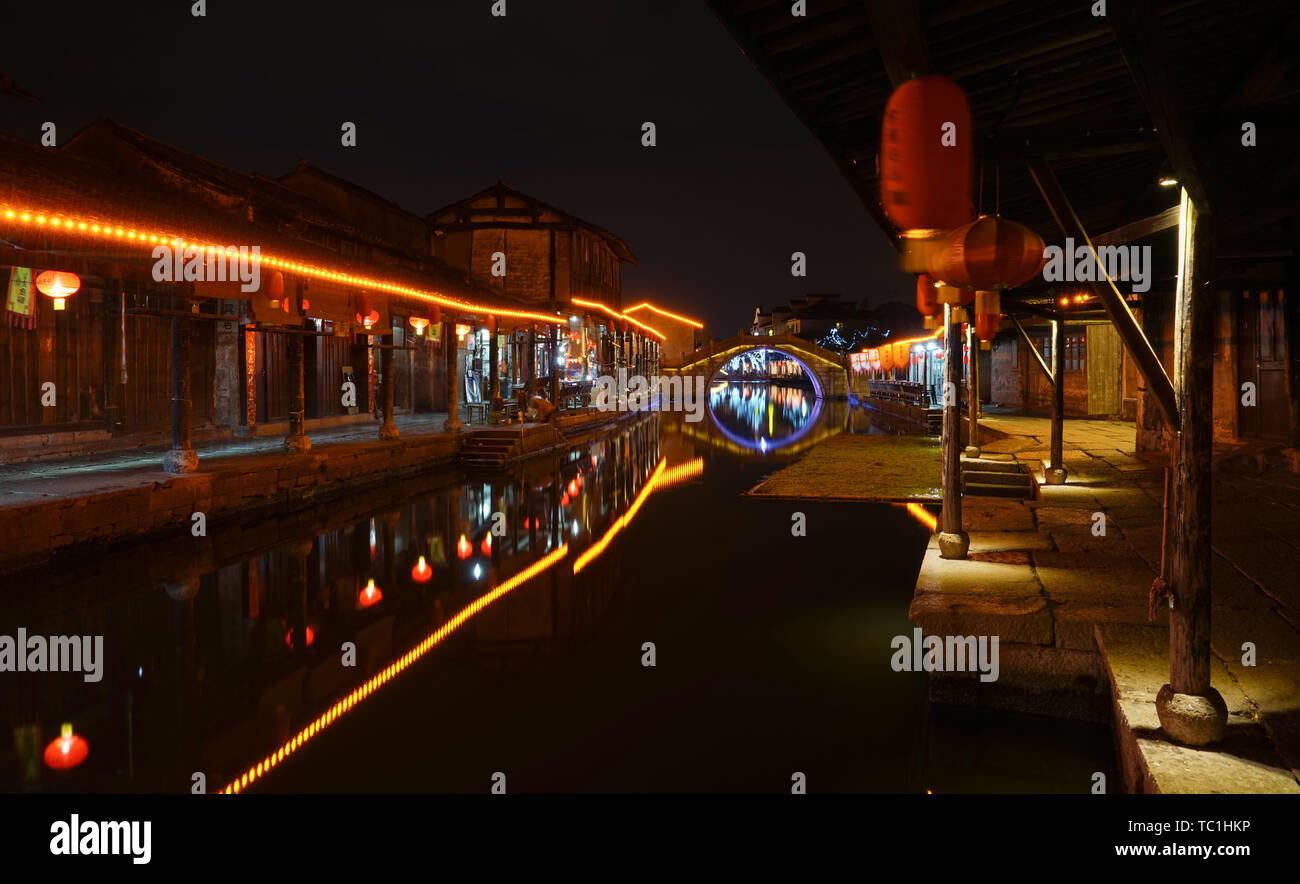 Night view of Anchang ancient town Stock Photo - Alamy