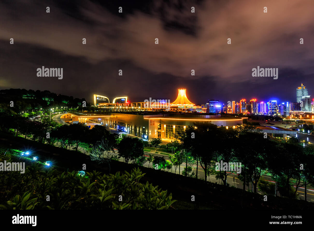 Nanning, city, night view, light rail Stock Photo - Alamy
