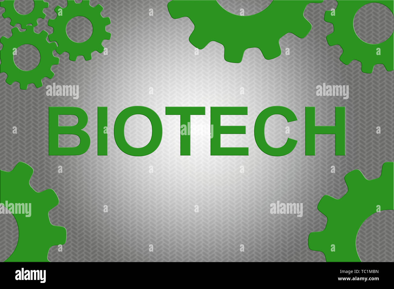 BIOTECH sign concept illustration with green wheel figures on gray ...