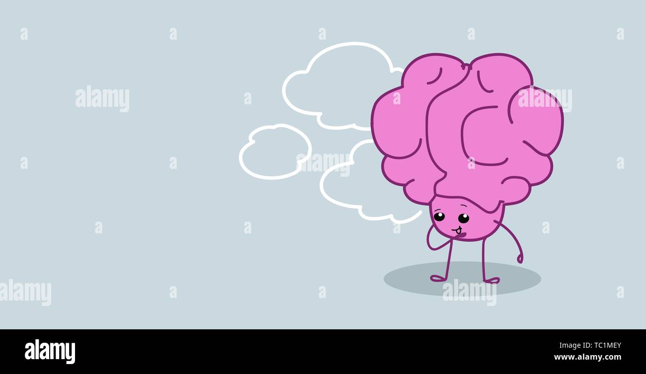 frustrated human brain organ holding hand on chin thinking pondering ...