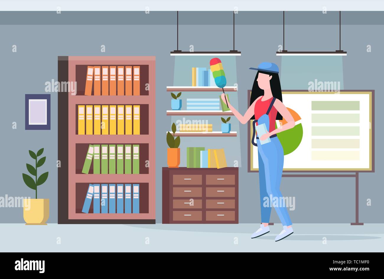 Woman dusting bookshelf Stock Vector Images - Alamy