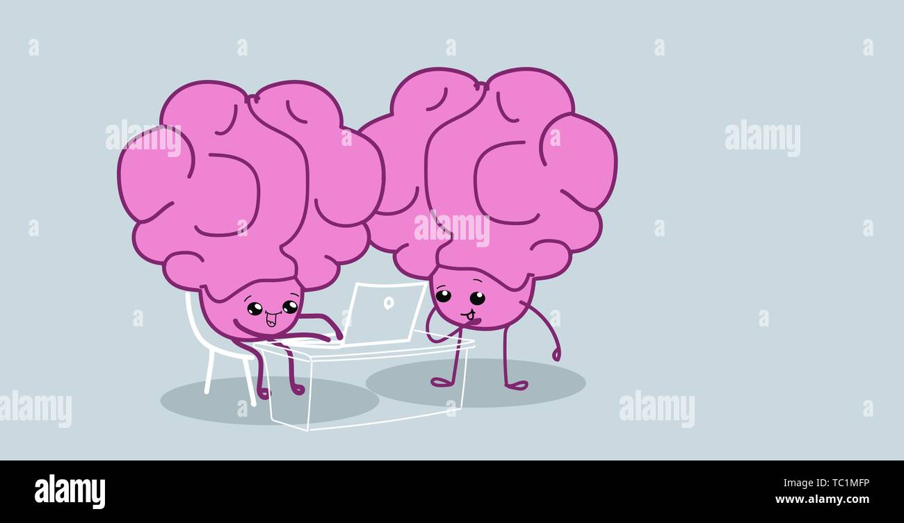 human brains couple sitting at workplace using laptop brainstorming ...