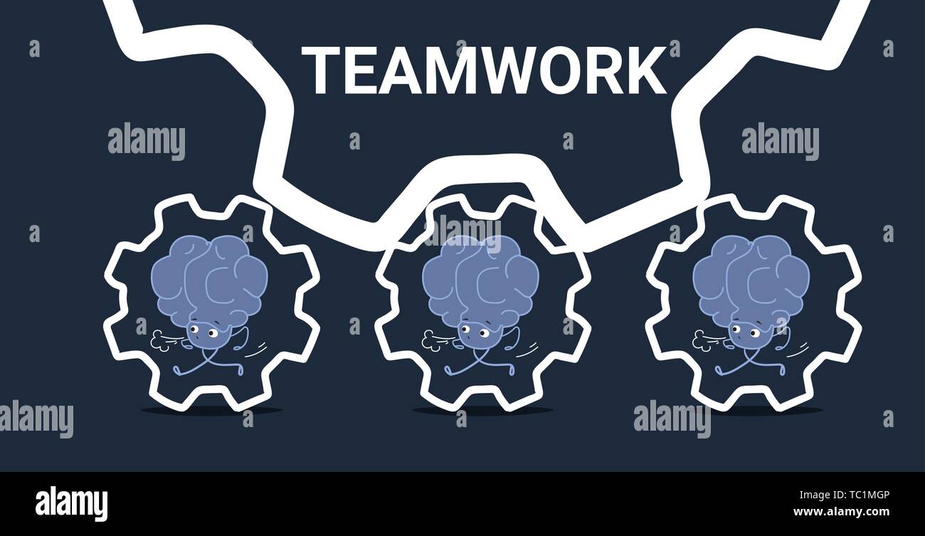 human brains team running in cogwheel hardworking process workforce ...