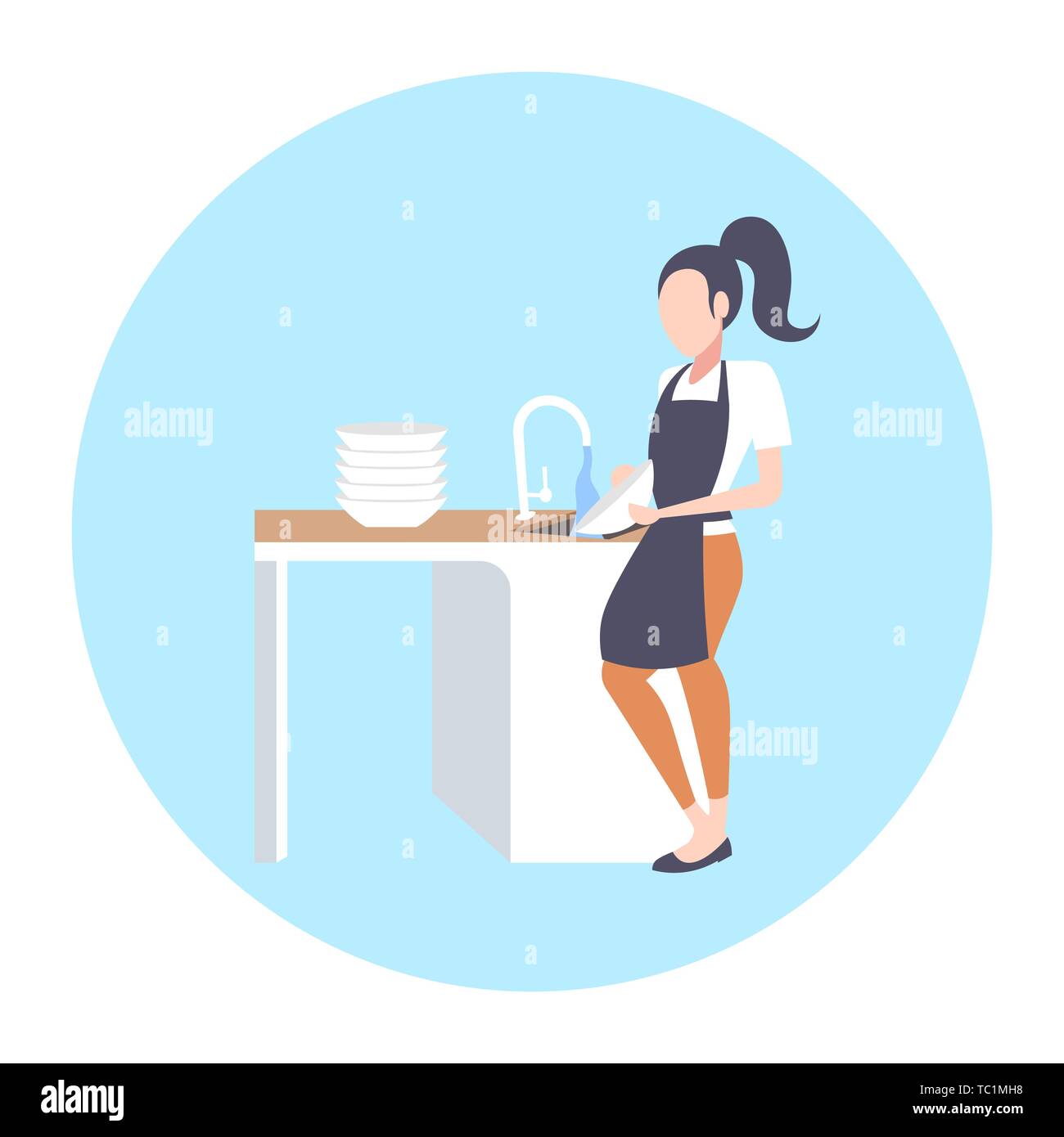Cartoon housewife washing dishes hi-res stock photography and images ...