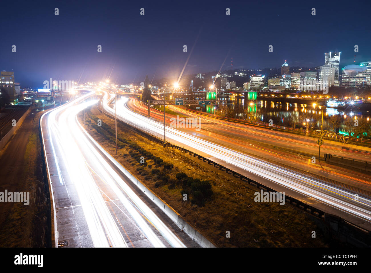 Illuminated expressway model and sky transportation system hi-res stock ...