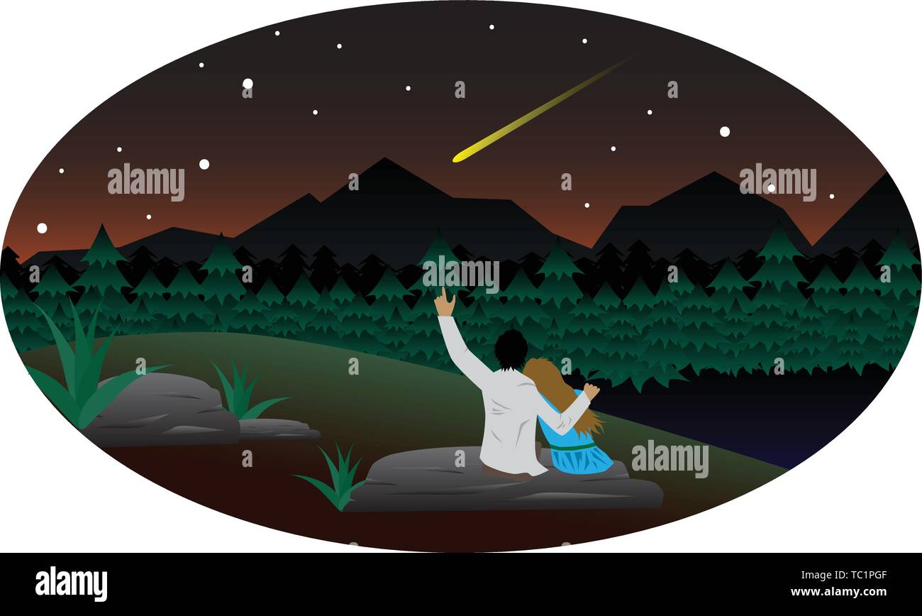 Pair of lovers watching the falling star in nature Stock Vector Image ...