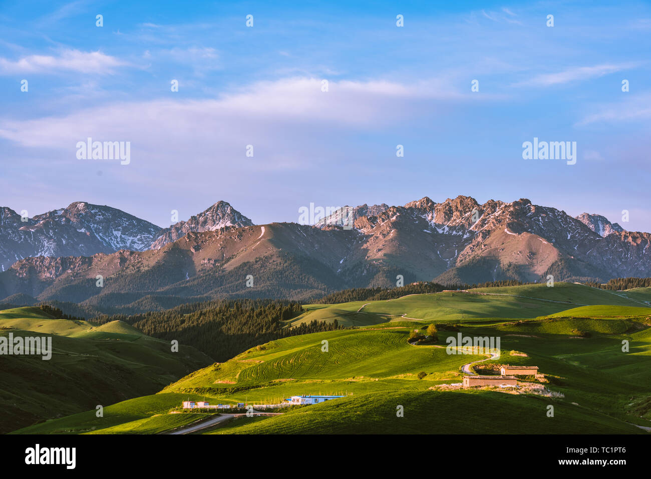 The undulating mountains and grasslands under the mountains Stock Photo ...